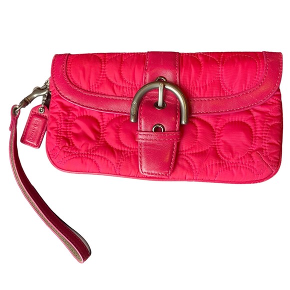 Coach | Bags | Coach Hot Pink Quilted Leather Pewtertoned Clutch Wallet ...